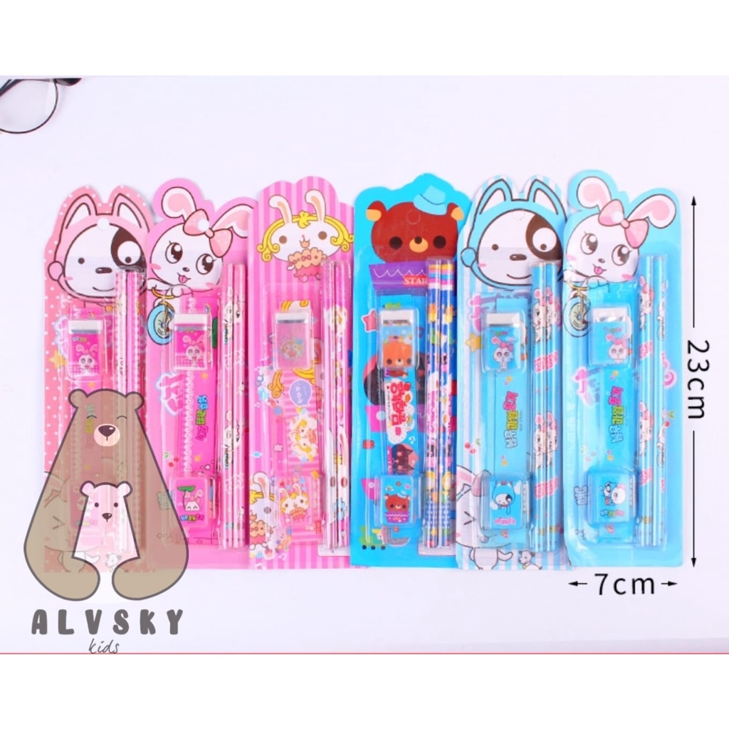 Jual MINI STATIONERY SET / SET ALAT TULIS SEKOLAH 5 IN 1 KARAKTER LUCU ...