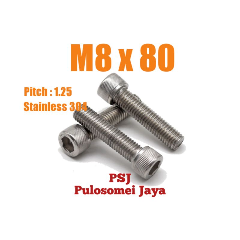 Jual Baut L M8 x 80 Stainless 304 / Hex Socket Head Cap Screw | Shopee Indonesia