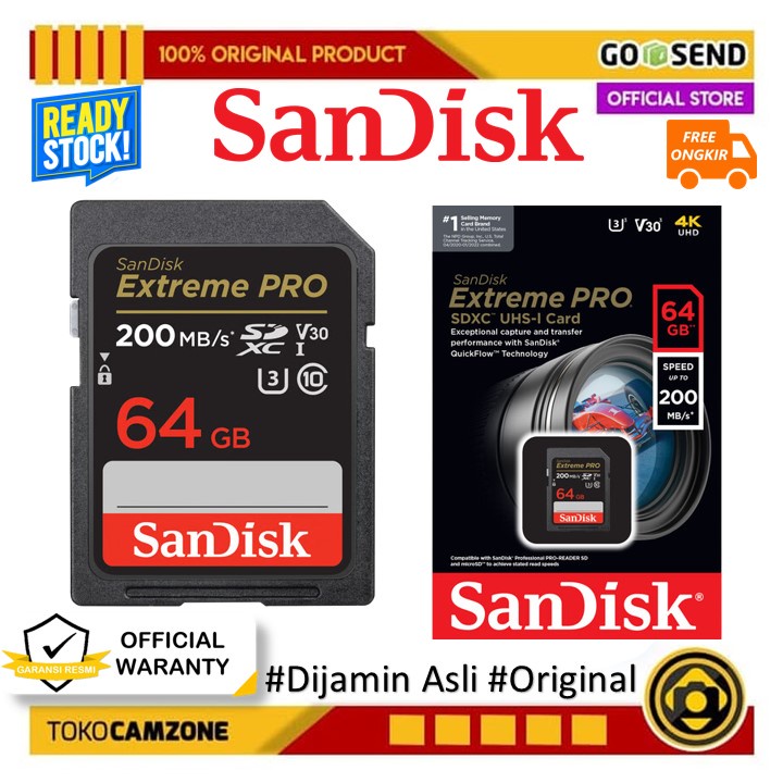 Jual SanDisk 64GB/200Mbs Extreme PRO UHS-I SDXC Memory Card | Shopee Indonesia