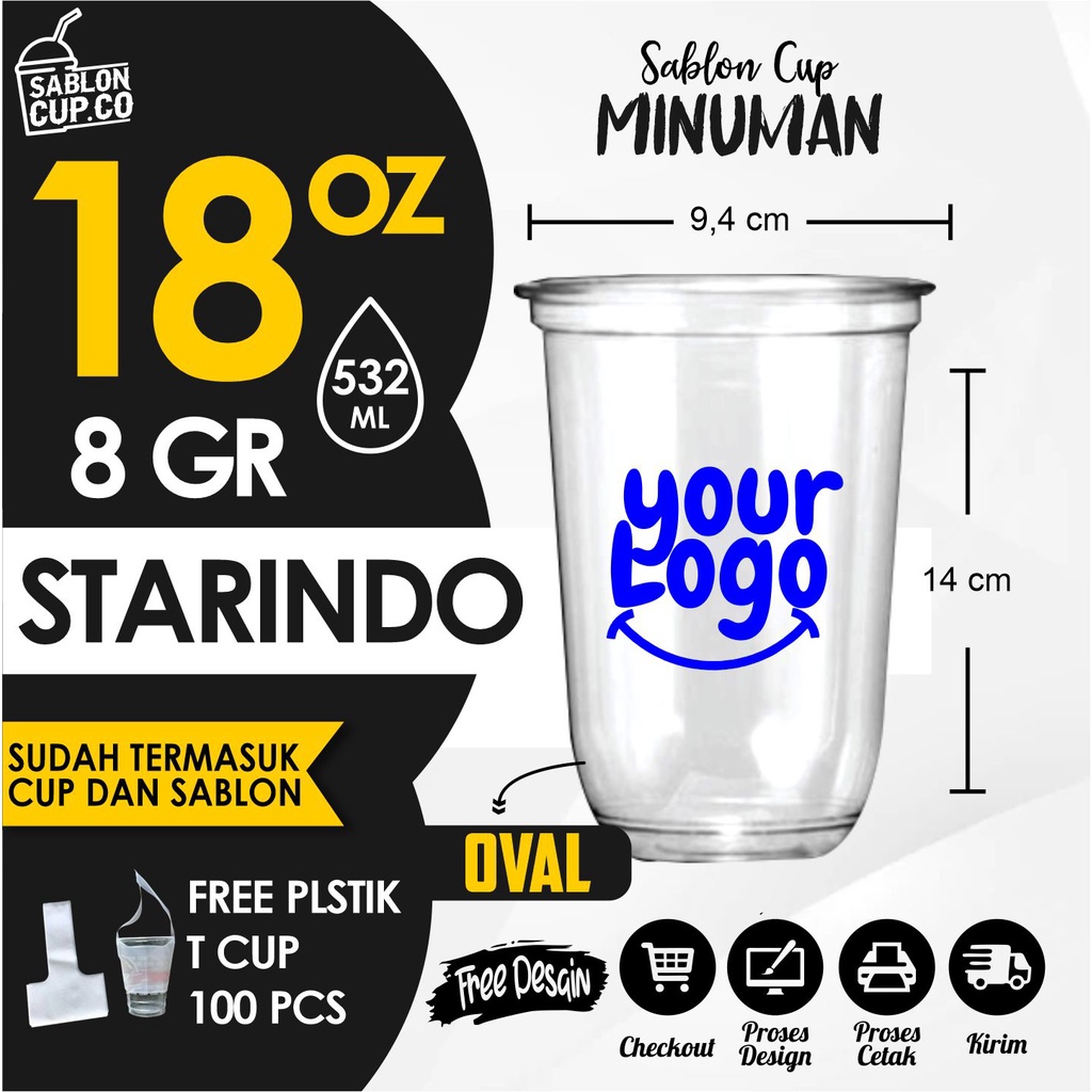 Jual Sablon Gelas Cup18 Oz Starindo Ketebalan 8 Gr 1000 Pcs Free Desain ...