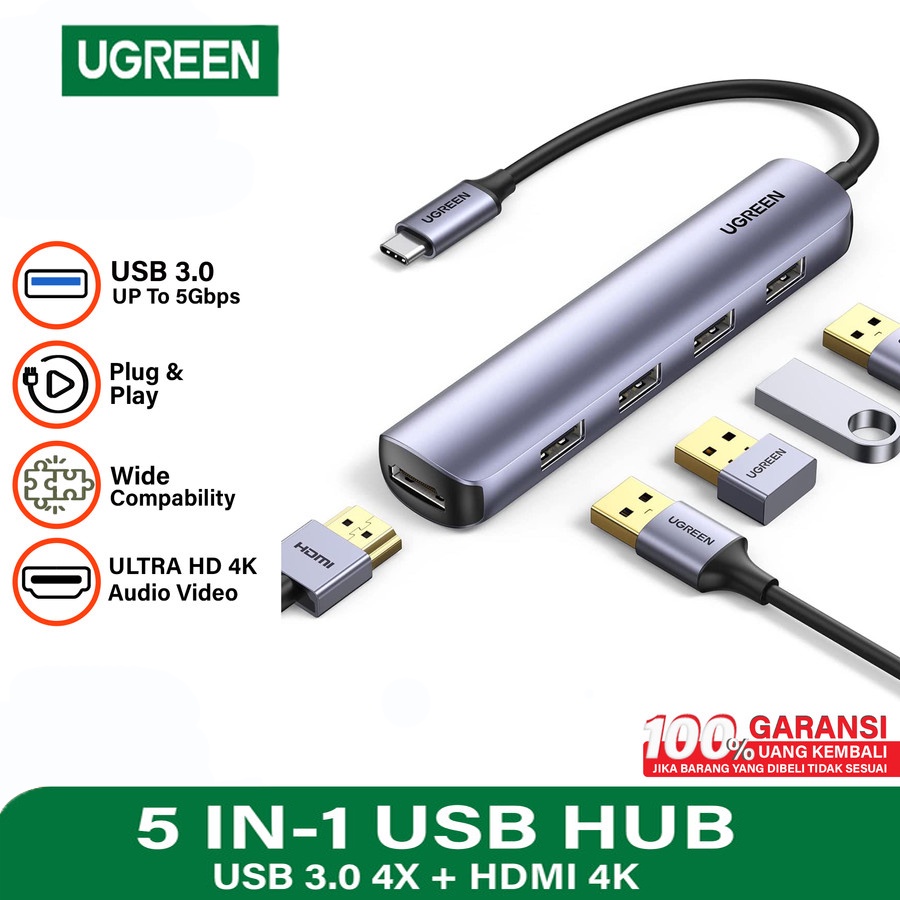 Jual Ugreen 5 in 1 Kabel Hub Type C to 4 USB HDMI Adapter Multi Port ...