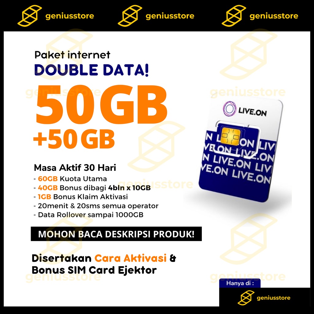 Jual Kartu Perdana Live.On | LiveOn 50gb + 5gb Bonus 30 Hari Paket ...