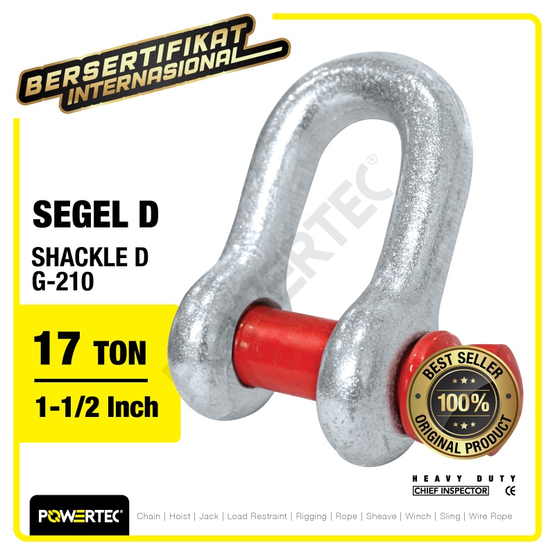 Jual POWERTEC Shackle D G210 17 Ton - 1-1/2" Segel Dee Screw Pin ...