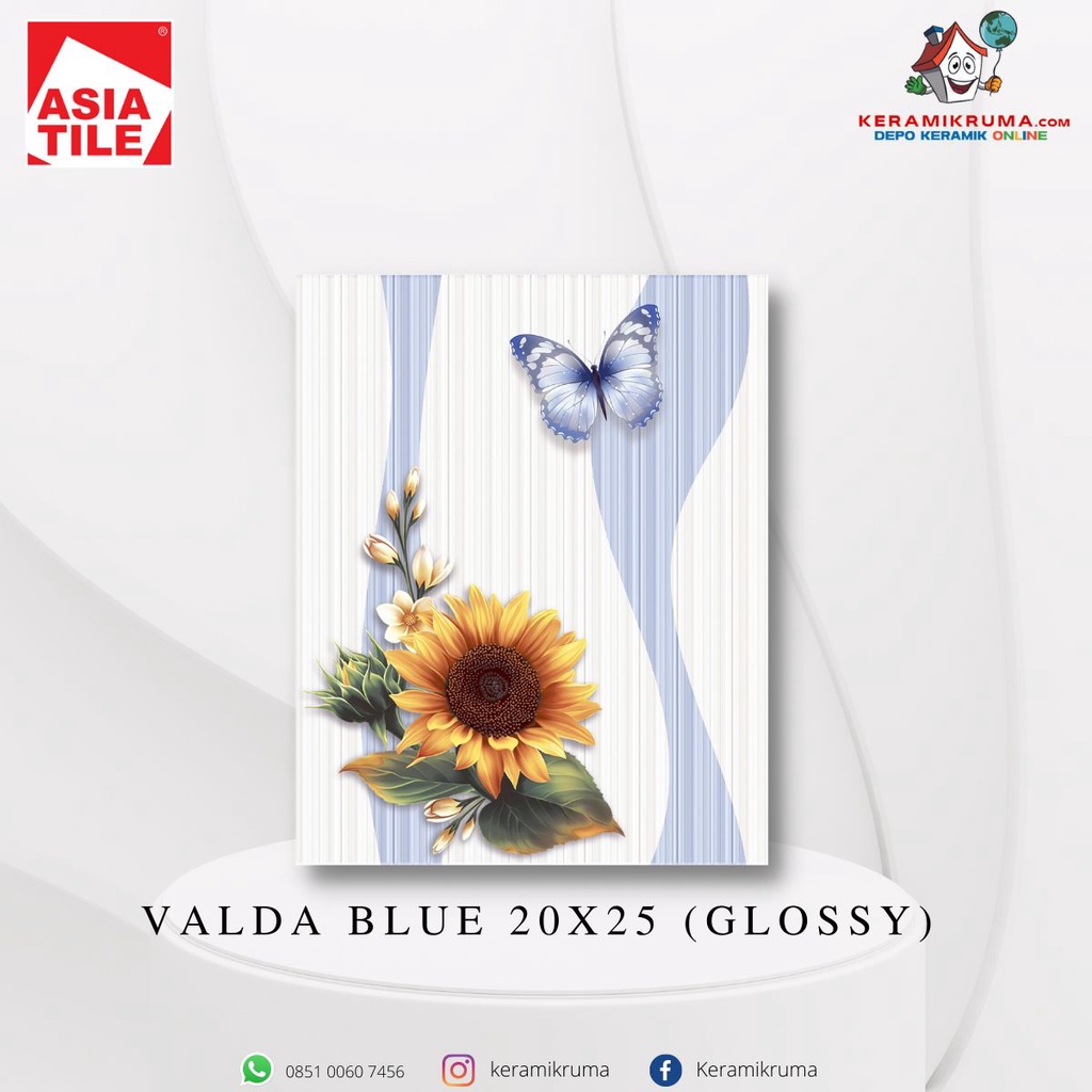 Jual Keramik Dinding Asia Tile 20x25 Valda Blue Glossy Flat Kilap ...