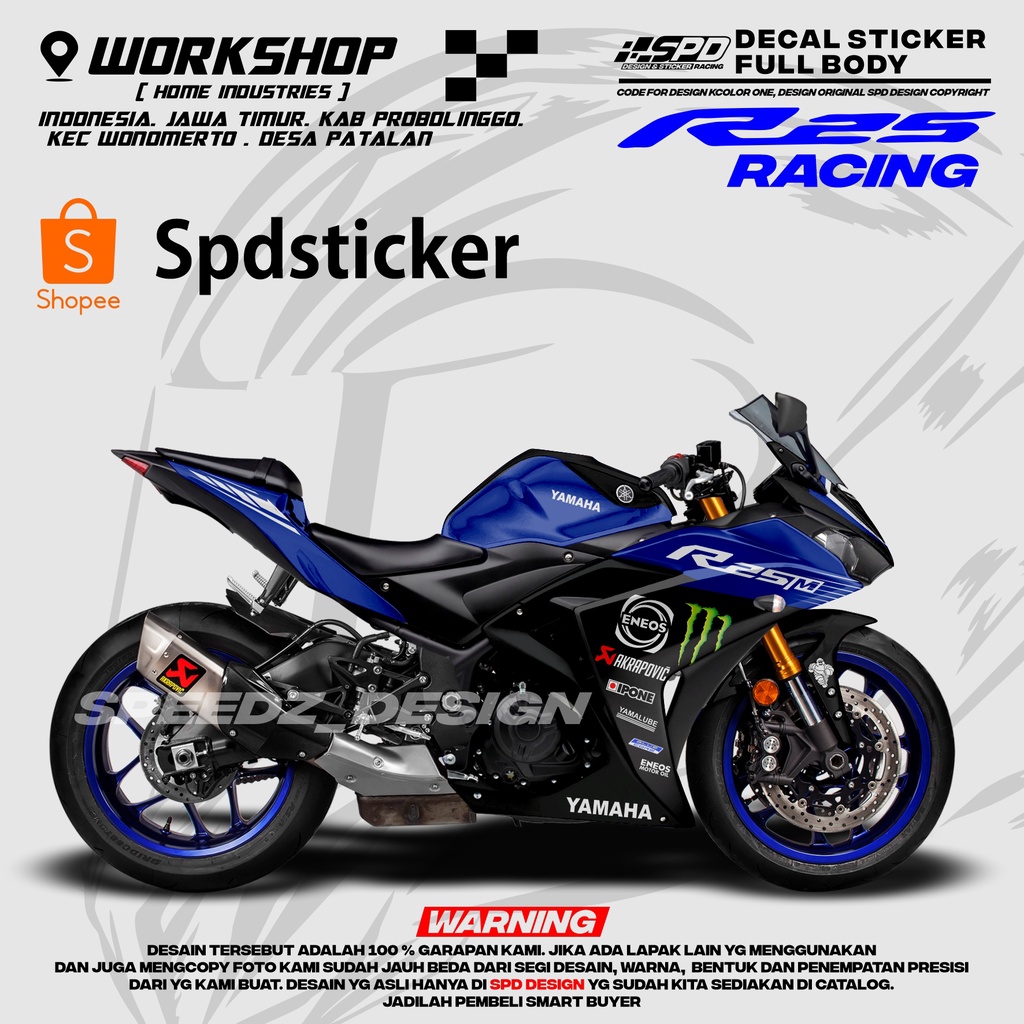 Jual decal stiker yamaha r25 old v2 livery blue yamahmonster energy ...
