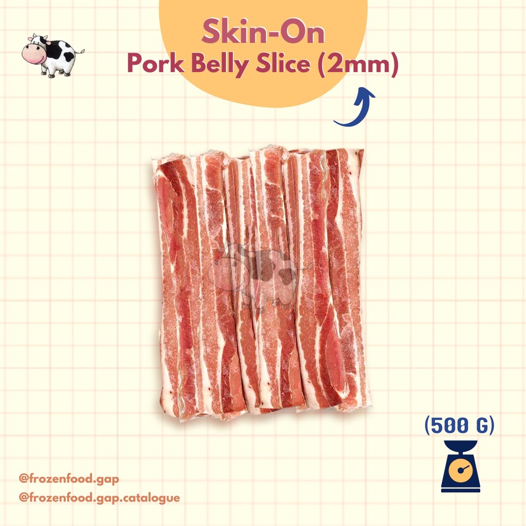 Jual Pork Belly Slice Skin On (Lapisan Daging Babi) 0,5KG - Frozen Meat ...