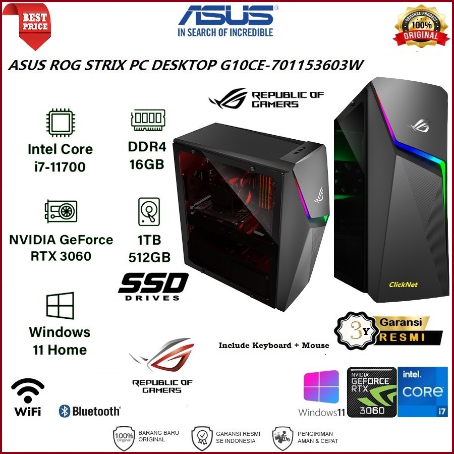 Jual ASUS PC Desktop ROG G10CE-701153603W i7-11700 16GB 1TB+512GB SSD ...