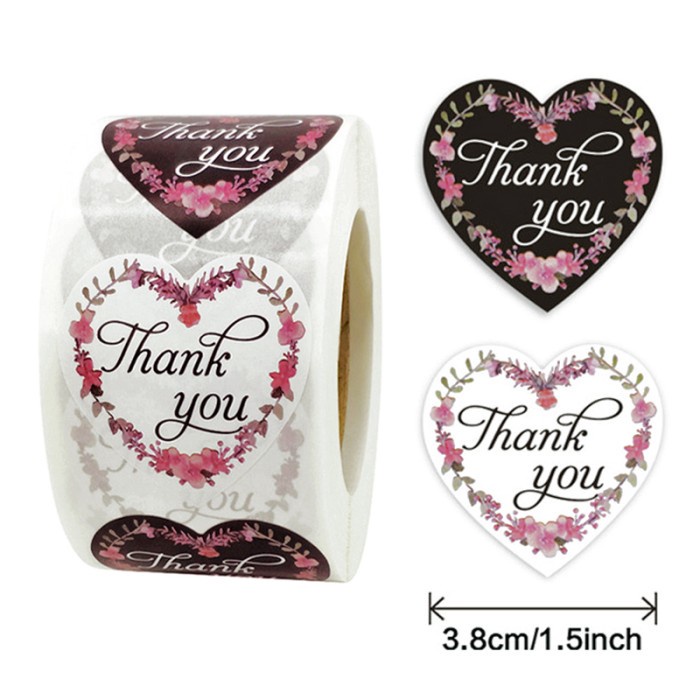 Jual Sticker Thank You Floral Bentuk Hati Stiker Label Motif Bunga Love ...