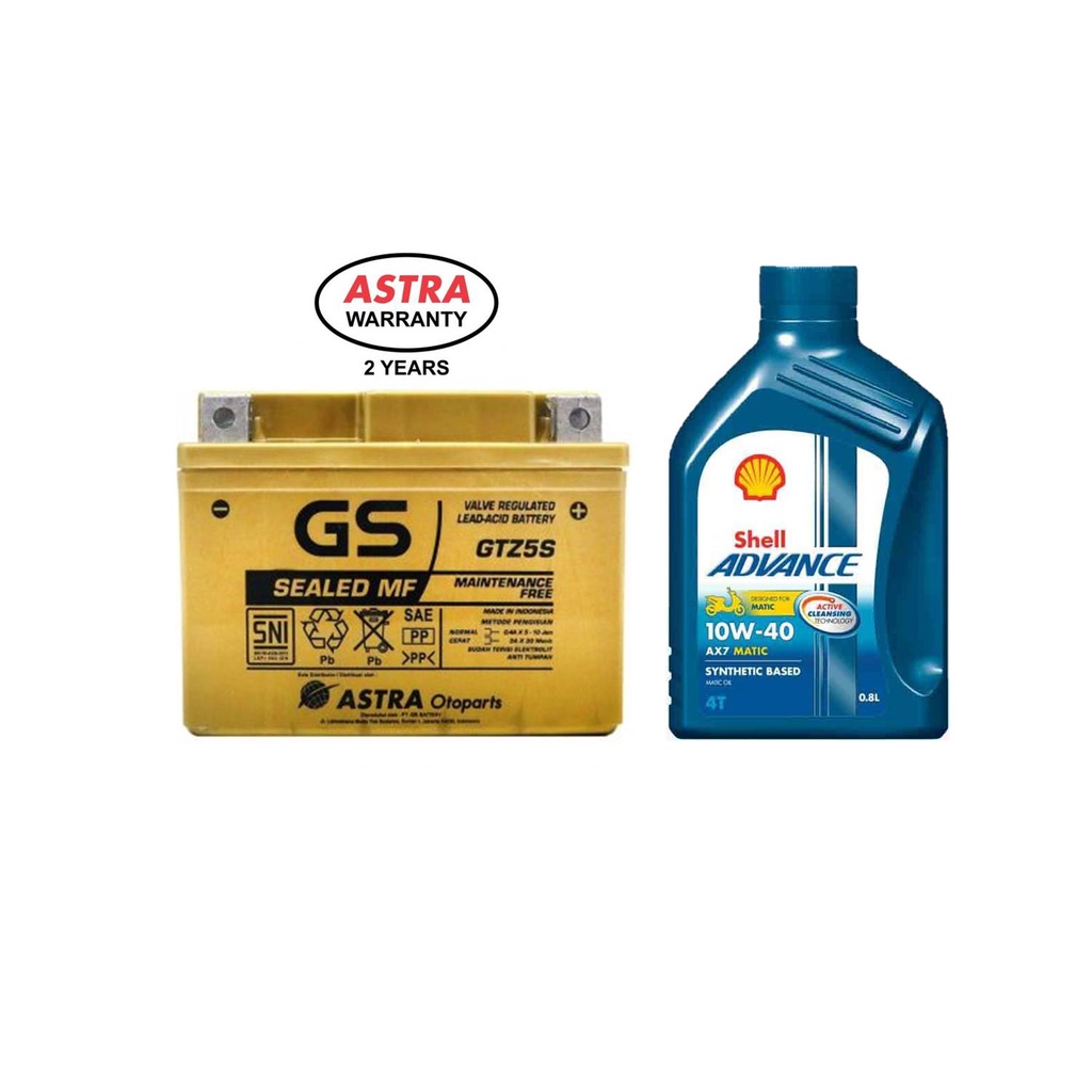 Jual Paket Aki GS GOLD GTZ5S MF dan Oli Shell Advance AX7 SC 10W40 0.8L ...