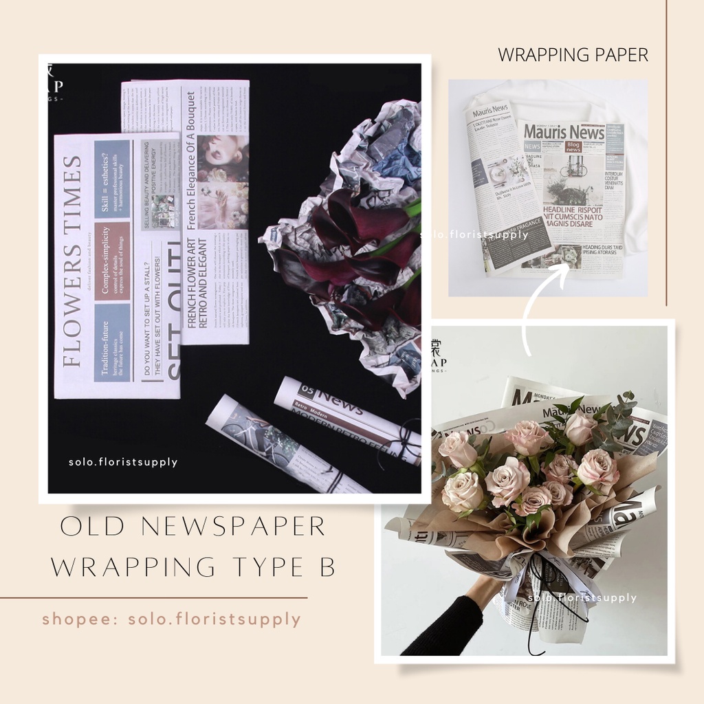 Jual [SW] ECER FLOWER WRAPPING OLD NEWSPAPER CRAFT KRAFT kertas kado ...