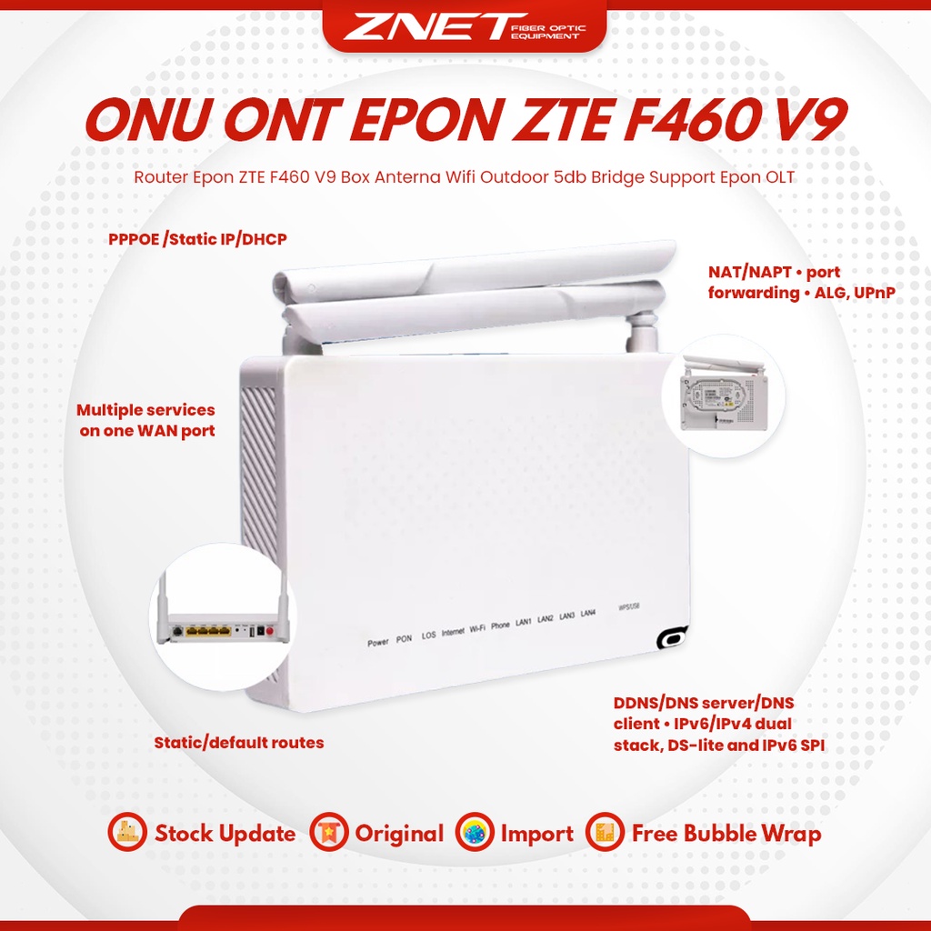 Jual Modem EPON ZTE F460 V9 Box Antena Wifi 5db Support Statis pppoe ...