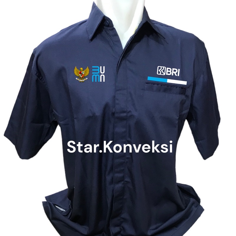 Jual Seragam Kemeja Kantor Seragam Bank BRI BUMN warna navy biru dongker Terbaru Lengan Pendek ...