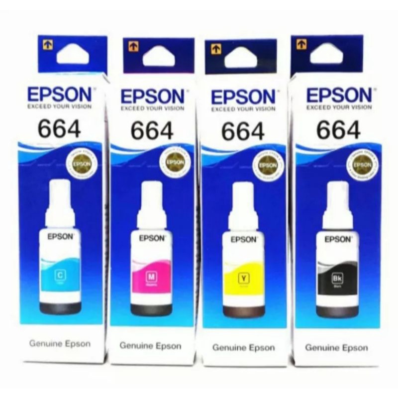 Jual TINTA EPSON 664 Black / Cyan / Yellow / Magenta Original | Shopee Indonesia
