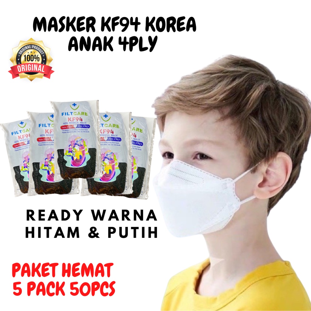 Jual Masker Kf94 Anak 1box isi 50Pcs Masker kf94 Anak Polos Hitam Putih Masker Anak Kf94 Korea ...