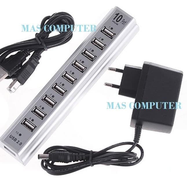 Jual Usb Hub 10 Port Hi Speed + Power Adaptor Listrik/Usb Hub 10 Port ...