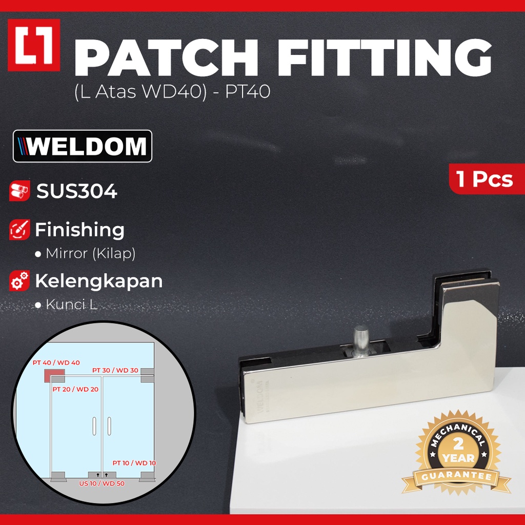 Jual WELDOM Patch Fitting PT 40 Penjepit Engsel Pintu Kaca L Atas WD40 ...