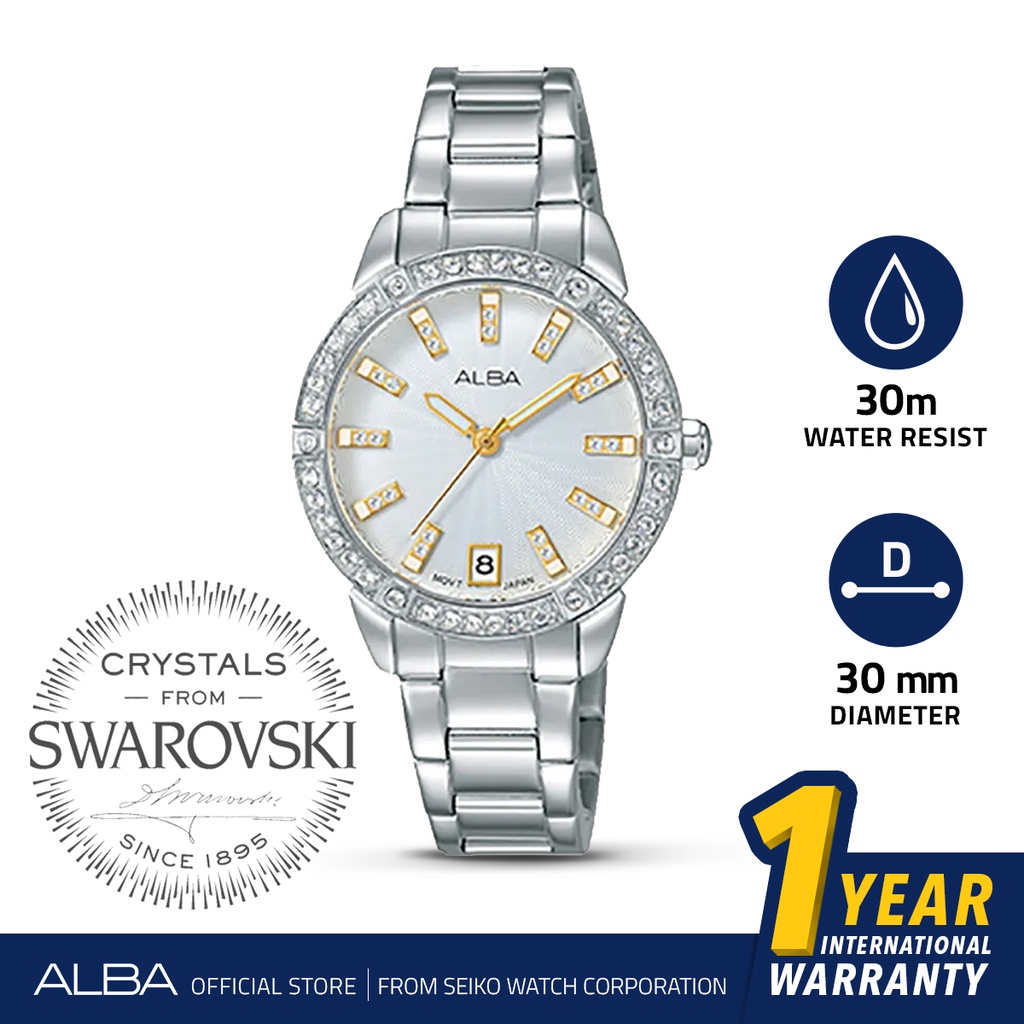Jual Jam Tangan Swarovski Stainless Wanita Silver Alba AG8H07 Quartz ...