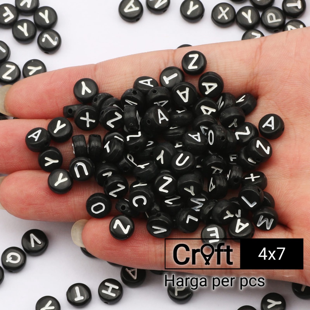 Jual [Pilih Huruf] Manik-manik Mote Huruf Bulat Pipih Hitam Tulisan ...