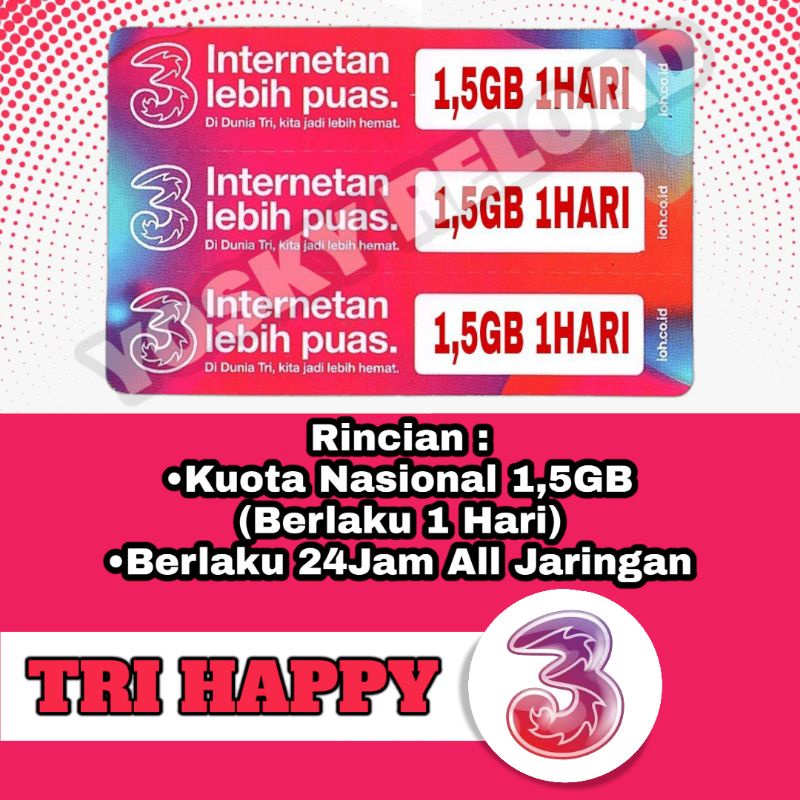 Jual VOUCHER TRI HAPPY 1,5GB 1HARI NASIONAL | Shopee Indonesia