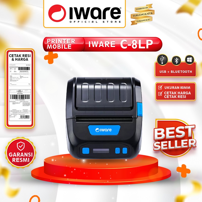 Jual Printer Barcode Thermal Mobile Iware C-8LP USB + BLUETOOTH Cetak ...