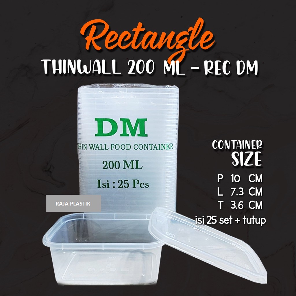 Jual Thinwall DM REC 200ML 250ML 300ML Thinwall Persegi panjang isi 25 Pcs + tutup | Shopee ...