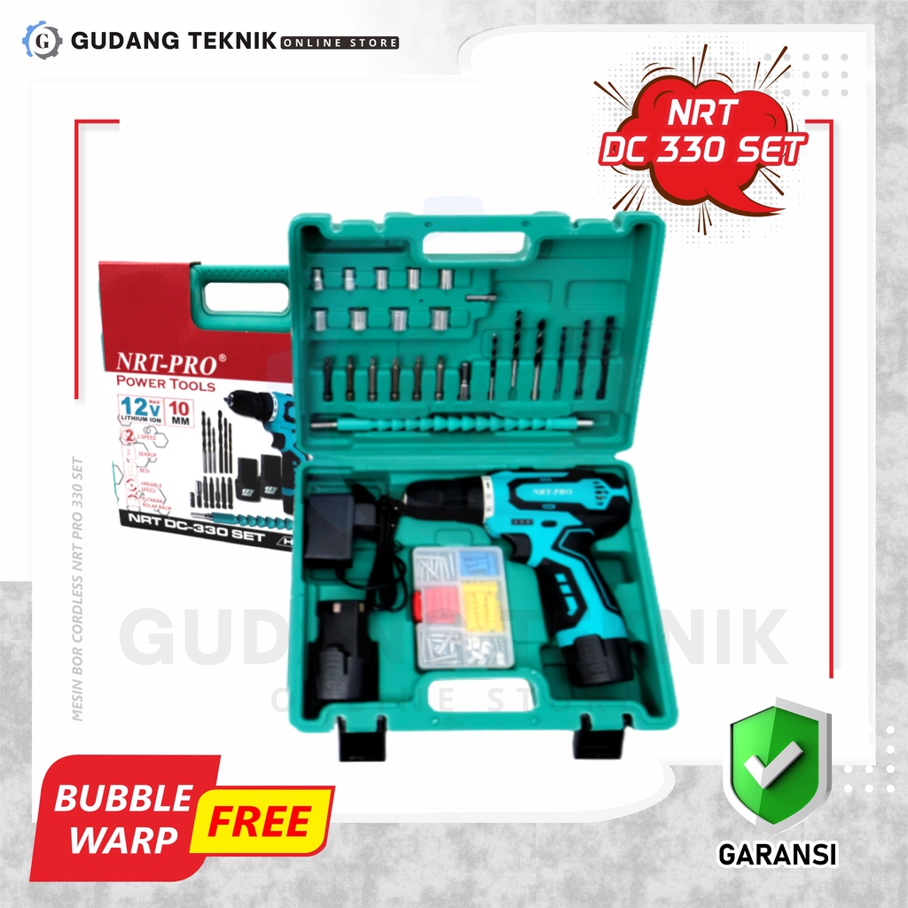 Jual MESIN BOR TANGAN 330 SET CORDLESS NRT PRO 330 SET / BOR BATERAI ...