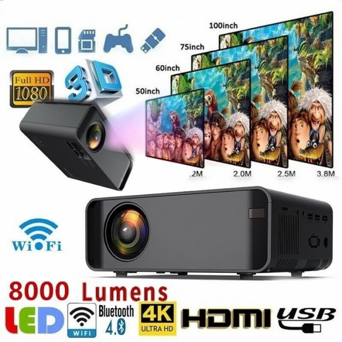 Jual 8000 Lumens 1080P WiFi 3D 4K HD LED Mobile Phone Wireless ...