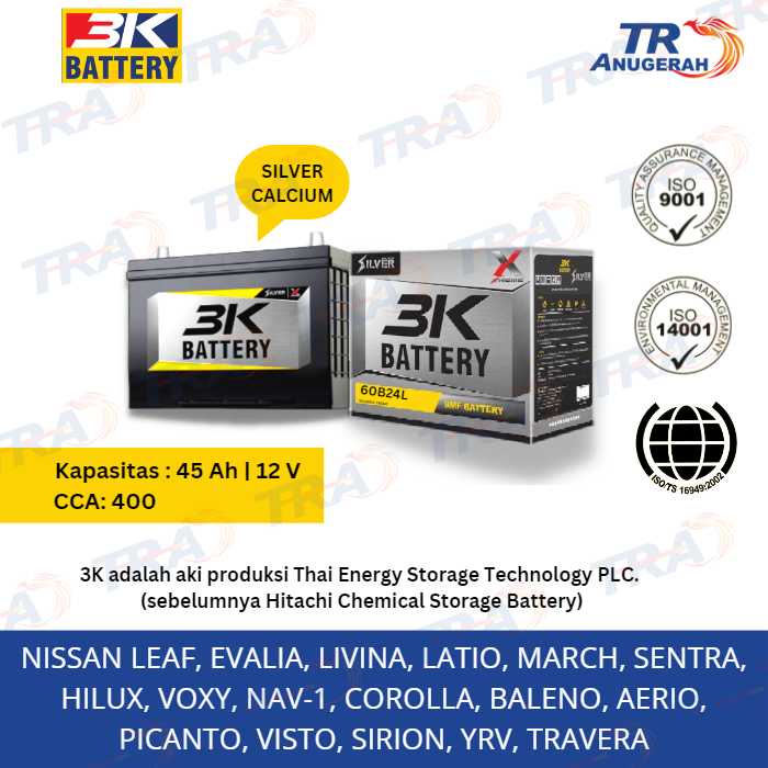 Jual Aki kering 3K BATTERY Hitachi 60B24L NS60L Livina March Voxy Hilux Latio Evalia Picanto ...