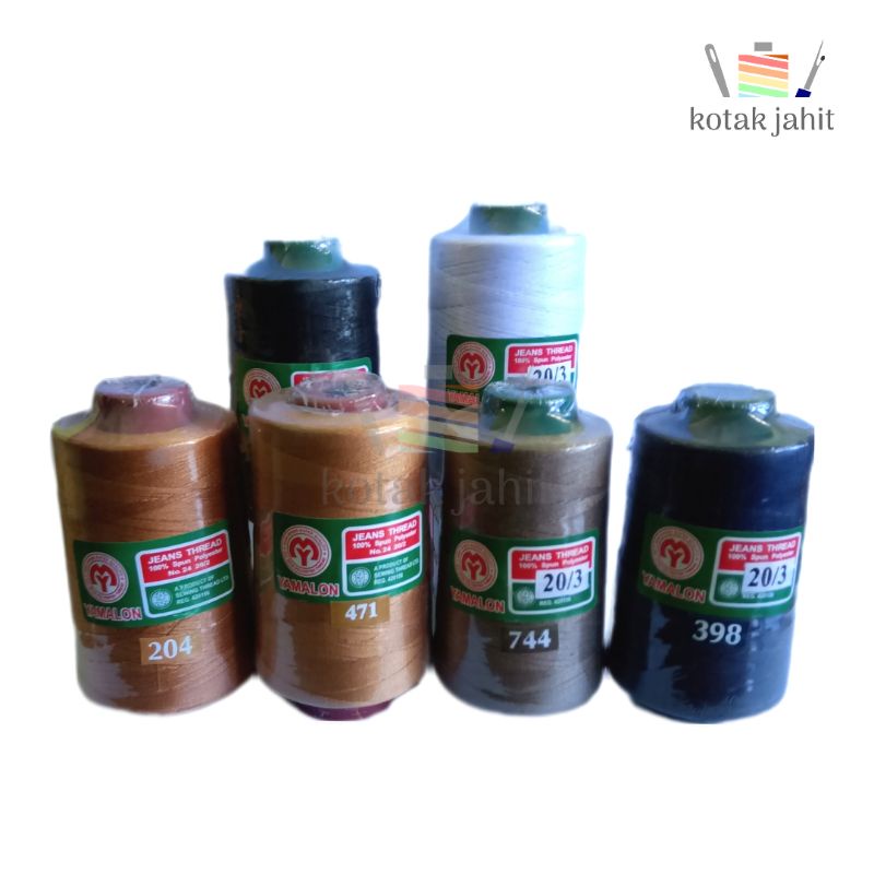 Jual benang jahit jeans merk yamalon 20/3 20/2 cone besar 3000yard ...