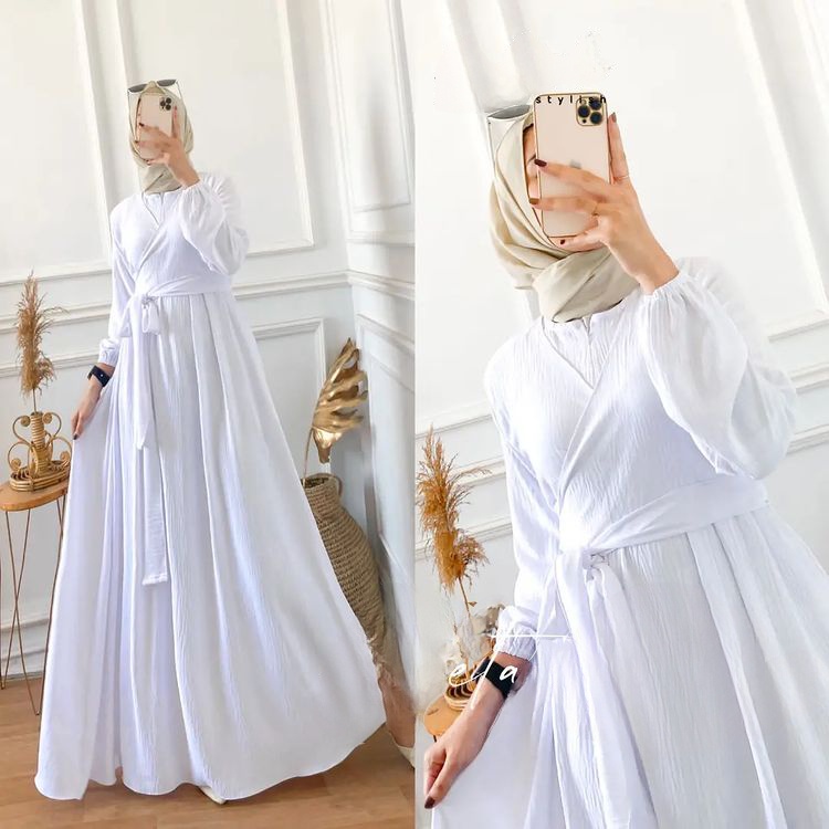 Jual Baju gamis Dress wanita terbaru 2024 gamis putih simple elegan ...