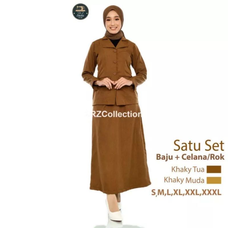 Jual Setelan Baju Seragam Dinas PNS Pemda Blazer Guru Coklat Wanita Rok dan Celana Panjang ...