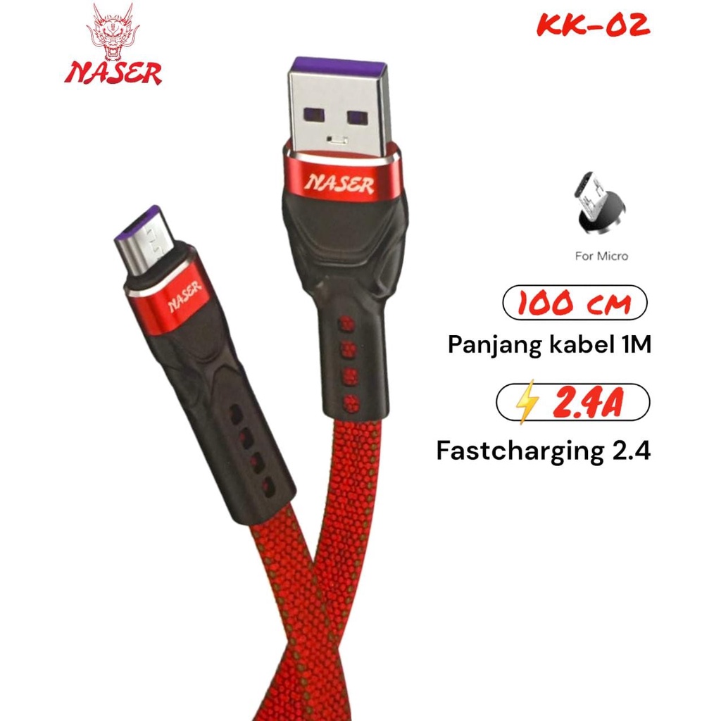 Jual KABEL DATA CHARGER NASER KK-02 USB 2.4A 1M PLUS PACK | Shopee Indonesia