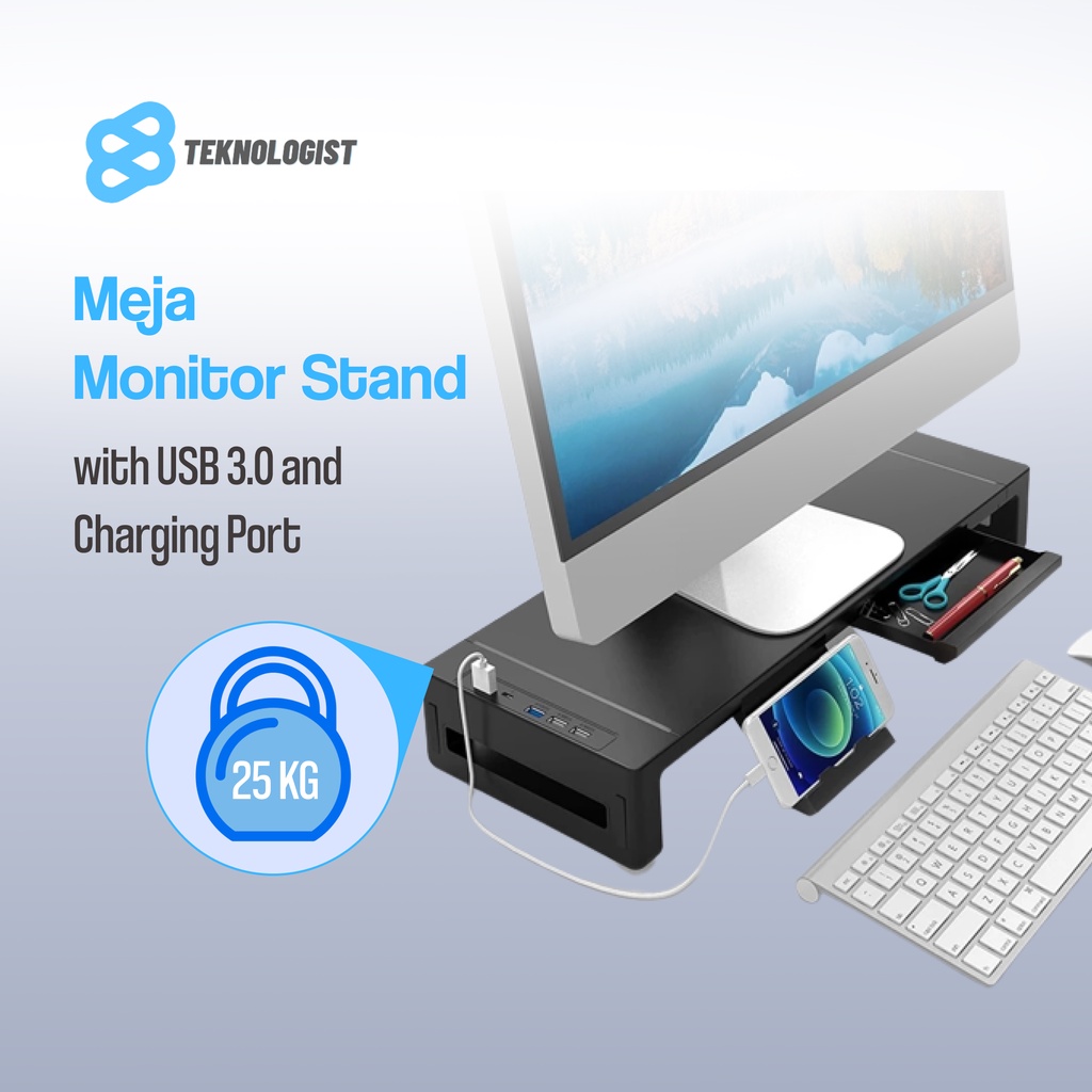 Jual Meja Monitor Stand with USB 3.0 and Charging Port | Shopee Indonesia