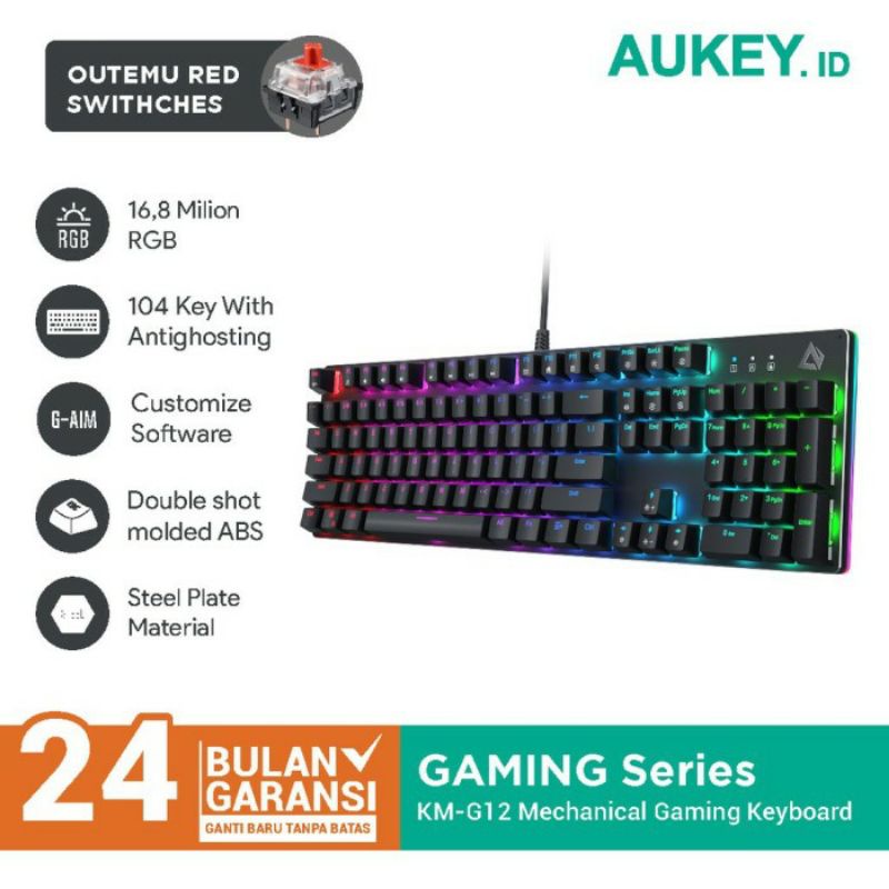 Jual Aukey Gaming Keyboard Mechanical KM-G12 RGB with Outemu Red Switches | Shopee Indonesia