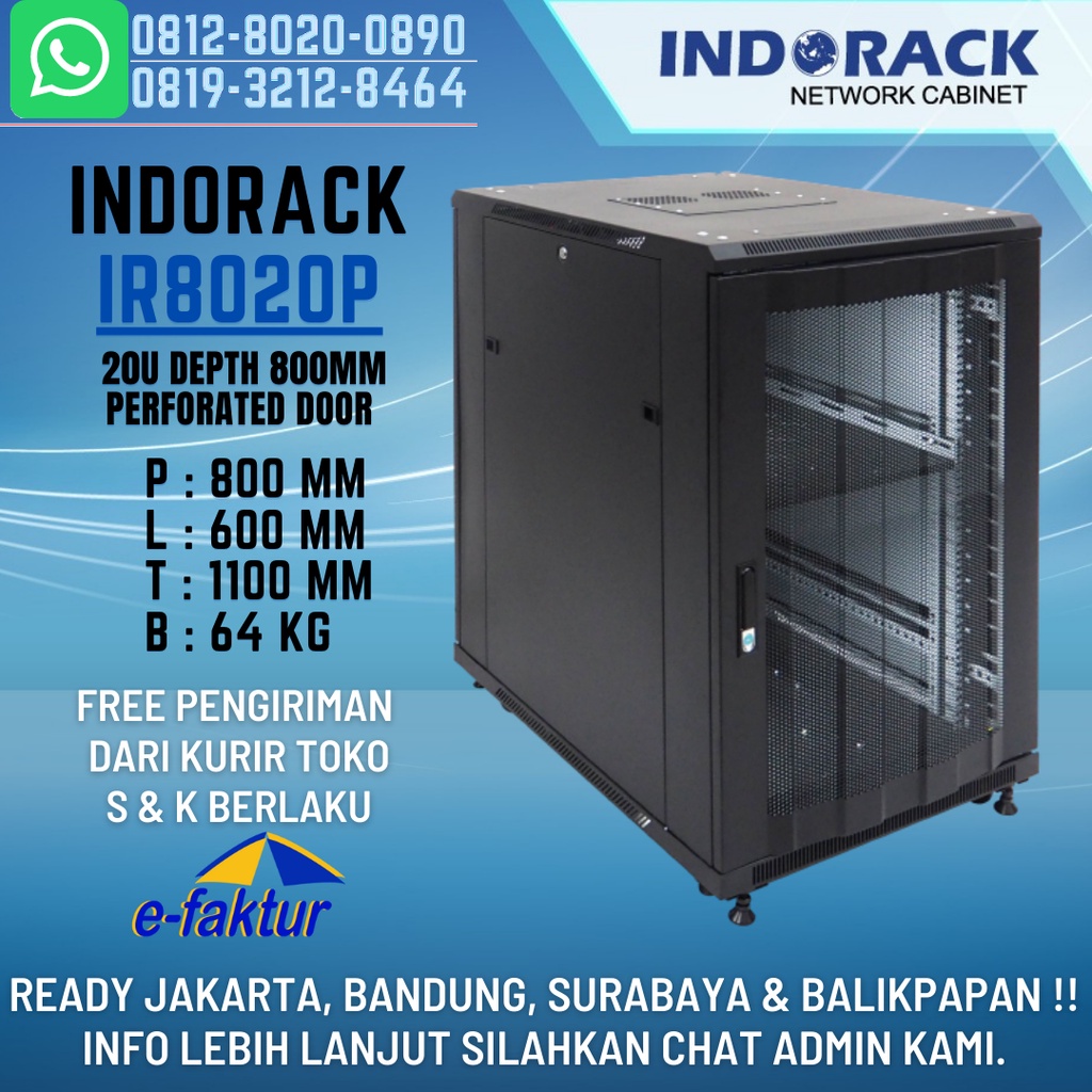 Jual Close Rack INDORACK IR8020P Perforated Door Rak Server 20U Depth ...