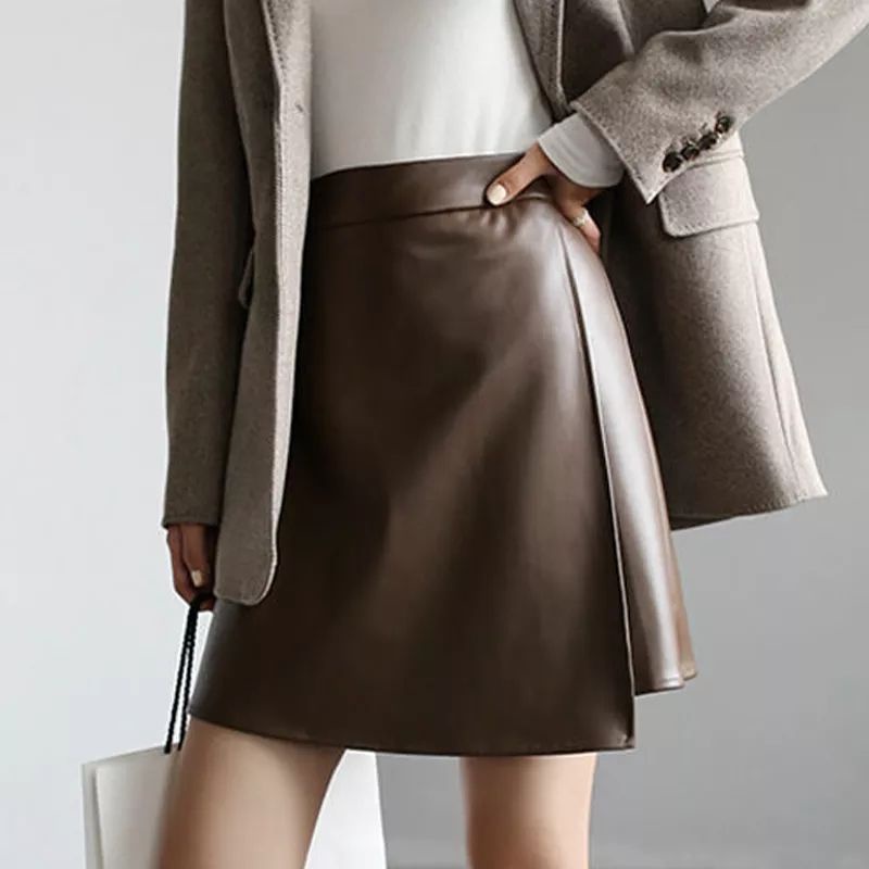Jual Rok kulit pendek wanita berlapis elegan/rok kulit wanita/leather ...