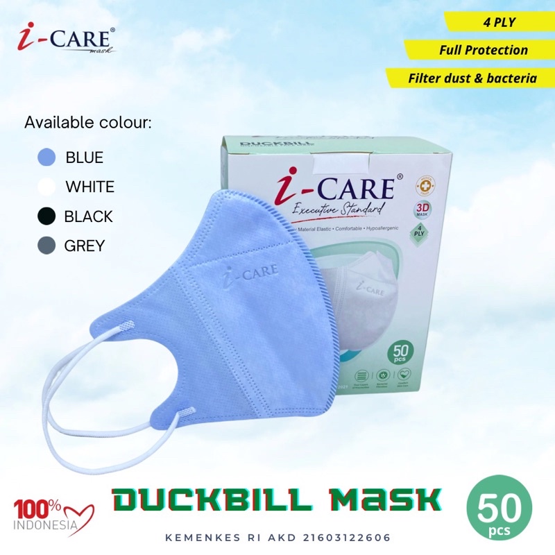 Jual Masker Medis ICARE Duckbill EMBOS Earloop 4ply isi 50pcs 3D ...