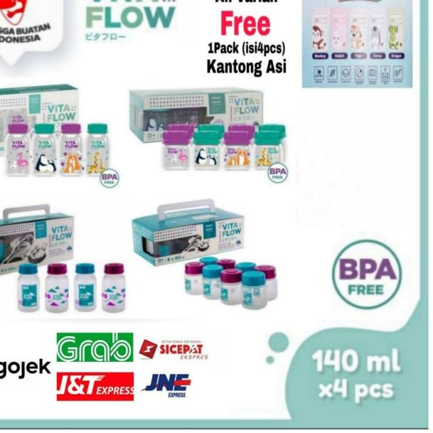 Jual Vita Flow Botol ASI 140ml (isi 4) Botol Simpan Asi - animal series | Shopee Indonesia