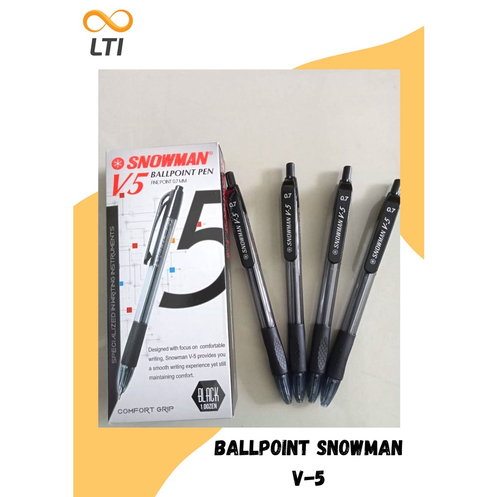 Jual Ballpoint / Pulpen / Bolpen SNOWMAN V-5 Semi Gel HITAM Lusin ...
