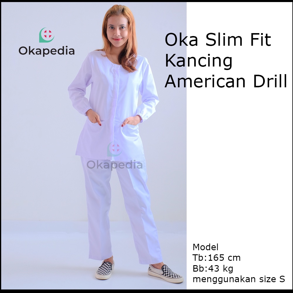 Jual baju oka ok kancing depan lengan panjang american drill | Shopee ...