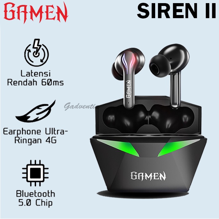 Jual GAMEN SIRENS 2 Wireless Earphone Gaming Mode Smart Touch TWS ...