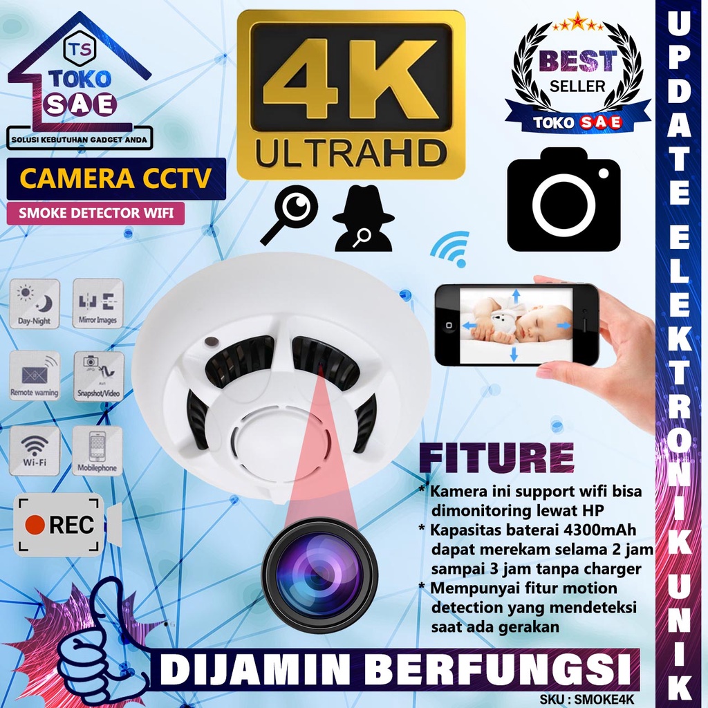 Jual Kamera Spy Detector Smoke Wifi Resolusi 4k Kamer Pengintai Spy Cam ...
