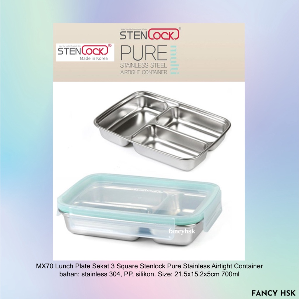 Jual KOREA LUNCH PLATE SEKAT 3 SQUARE STENLOCK PURE STAINLESS AIRTIGHT CONTAINER MX70 | Shopee ...
