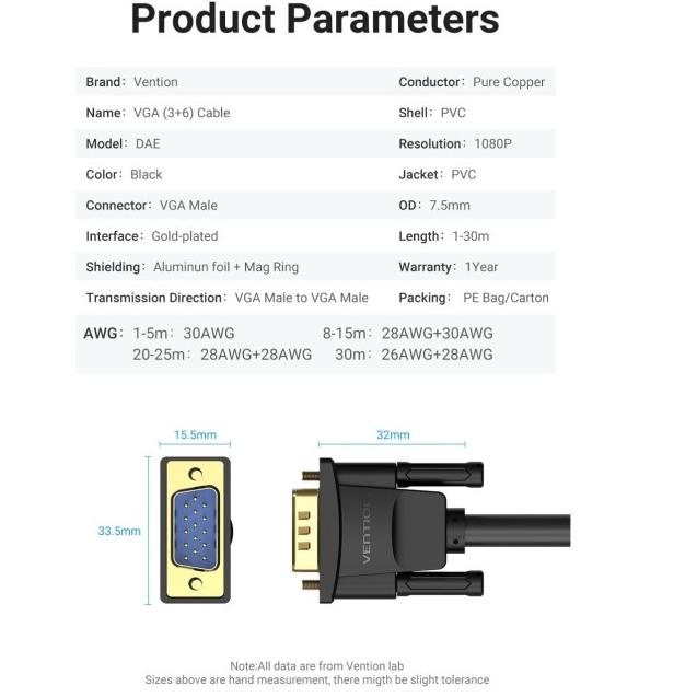 Jual Vention [VAG-B04 1M] Kabel VGA Male to Male Premium Quality - DAE | Shopee Indonesia