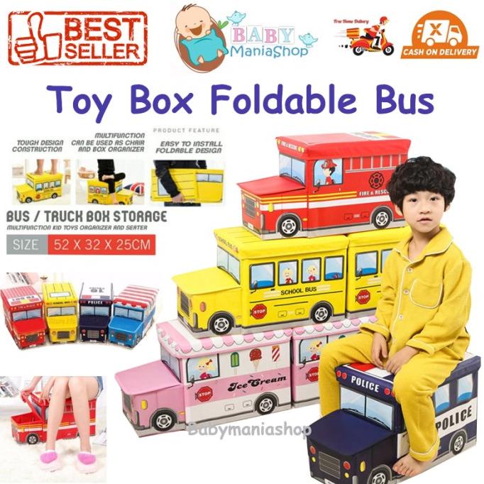 Jual NEW SALE KOTAK MAINAN TOY BOX CARTOON BUS FOLDSTORAGE KOTAK ...