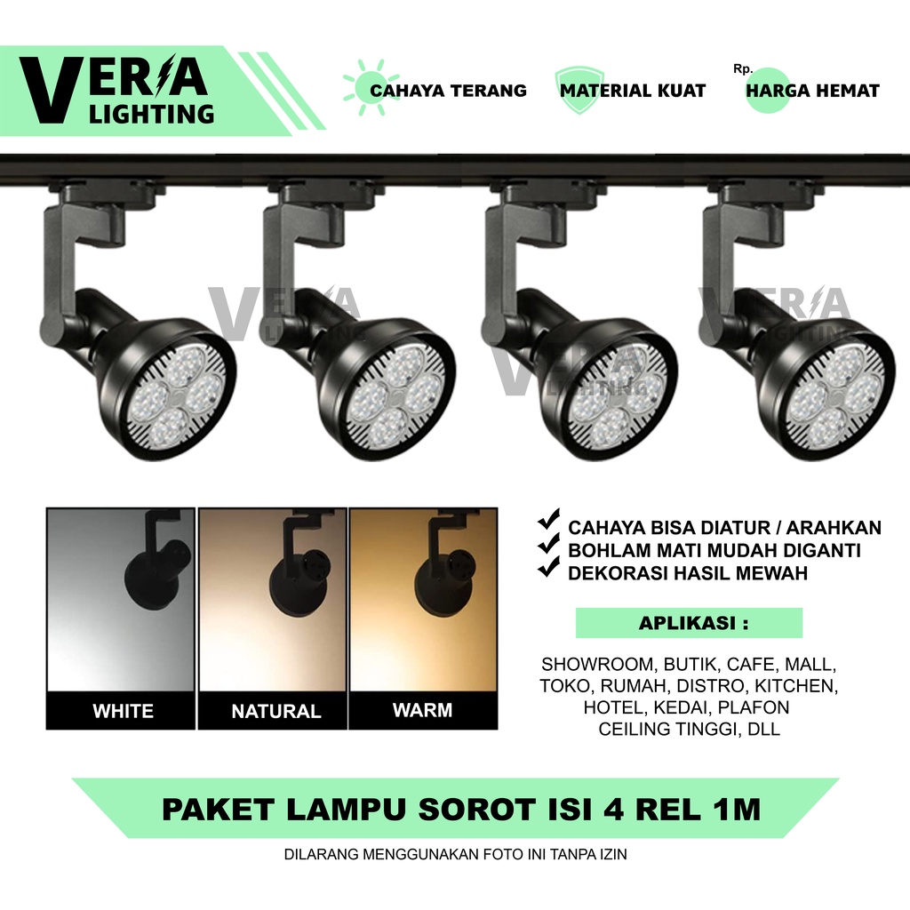 Jual Paket lampu sorot rel 35W 1 set isi 4 Rell 1M Track Light ...
