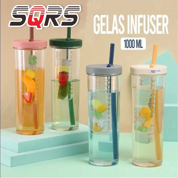 Jual Botol Gelas Minum Infuse Water Straw Bottle 1000ml Botol Infuse ...