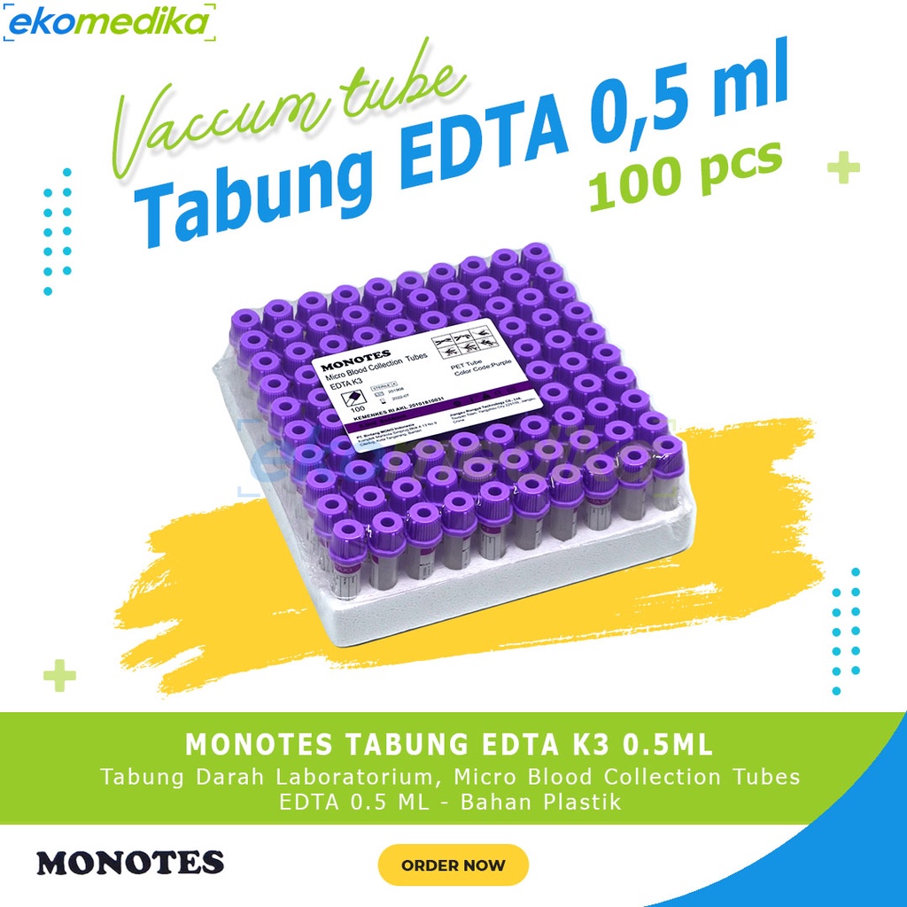 Jual Tabung K3 EDTA 0.5 ML MONOTES Micro Tube 0,5 ml Plastik isi 100 ...
