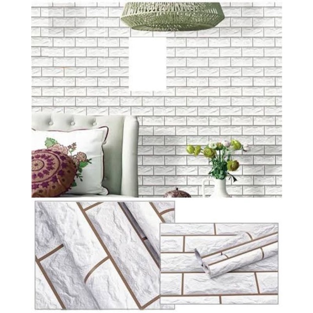 Jual wallpaper dinding batu bata putih abu_abu | Shopee Indonesia