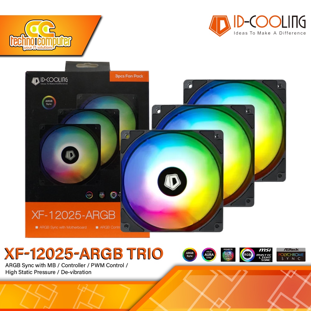 Jual FAN CASING ID-COOLING XF-12025-ARGB TRIO BLACK - 12cm/120mm ARGB PWM Fan Triple Pack ...
